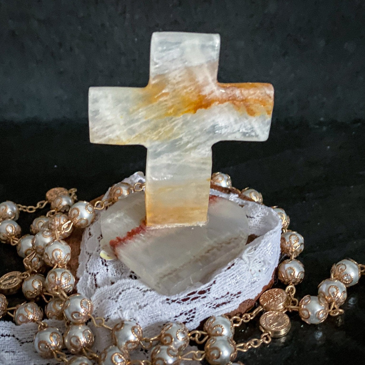 Calcite Crystal Cross 3" on Heart Shape Base – Shop Cosmic Healing